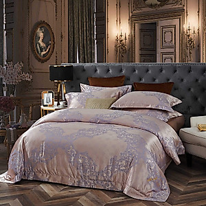 Dolce Mela Queen - 6 Piece Bedding Duvet Cover Set, Luxury Jacquard Top, 100% Soft Combed Cotton Inside, Superior Comfort, Breathable, All-Season, Machine Washable, DM805Q, Multi-Color