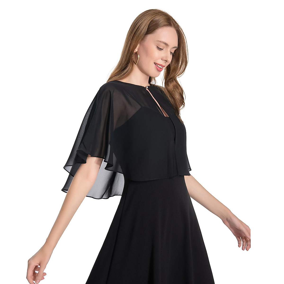 Pukguro Black Sheer Shawl for Evening Dresses Chiffon Soft Capelets for Wedding Cover Up Capes