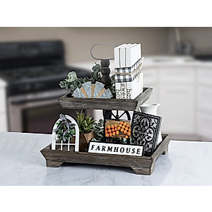 Heather & Willow Farmhouse Tiered Tray Decor Items Set of 5 | Tiered Serving Decorative Galvanized Tray | Rustic Vintage Tier Tray Decorations | Fall, Home & Living Room & Kitchen Décor