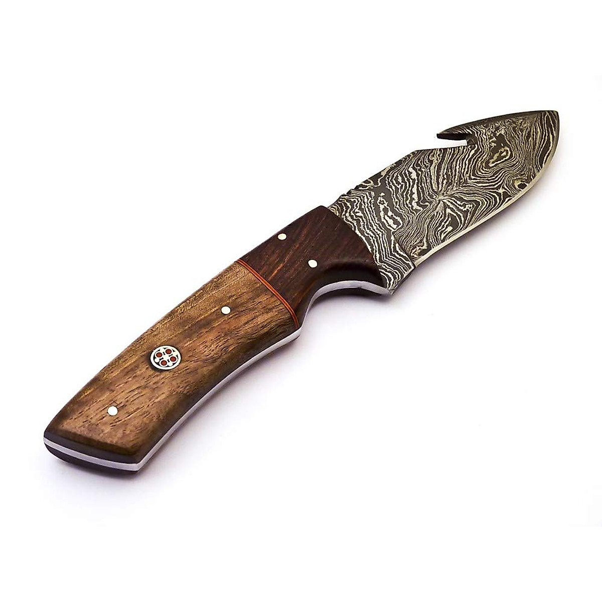 Rare Custom Damascus Fuller Gut Hook Knife Skinning Knife Hunting Knife |Outdoor Knife Camping Knife | Color Wood Handle with Free Genuine Leather Sheath (S-76)