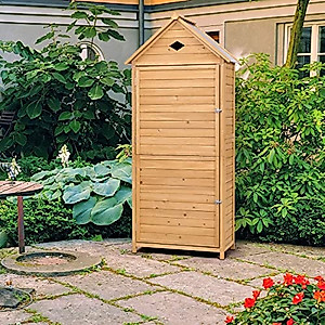 GRAFFY Garden Storage Shed, Outdoor Garden Tools Cabinet with 2 Lockable Doors, Wooden Storage Cabinet with Galvanized Sheet Roof for Garden, Yard, Patio