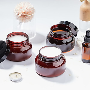 Qeirudu 24 Pack 8 oz Amber Plastic Jars with Lids and Labels, Body Scrub Jars with Lids Empty Refillable Cosmetic Containers for Body Butter, Face Creams, Lotion and Essential oil