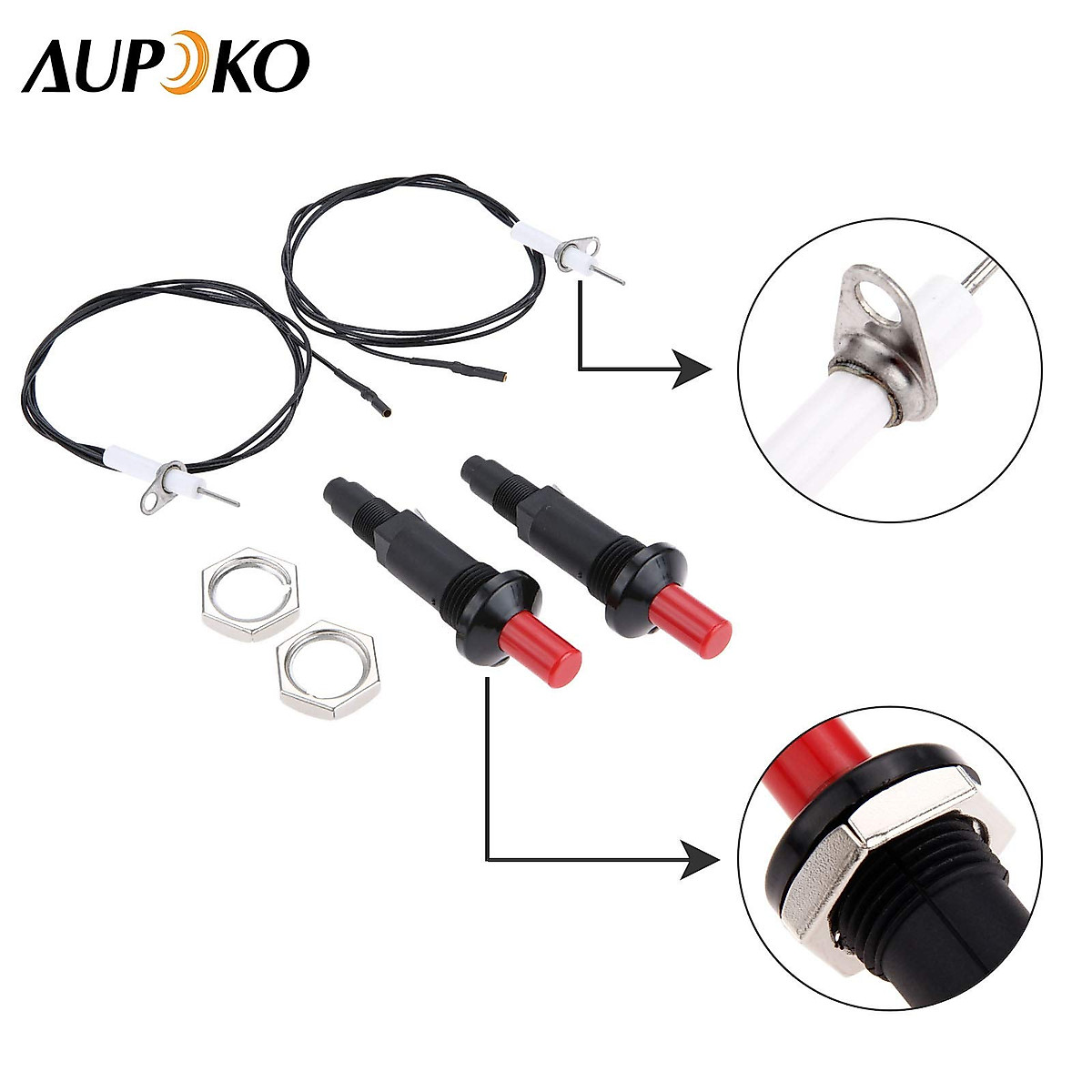 Aupoko 2 Sets Piezo Spark Ignition with Cable Push Button Igniter & Double Ignition Kit Electronic Igniter, Fit for Gas Fireplace Gas Oven Gas Heater Igniter