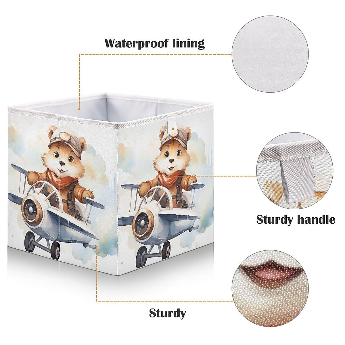 Foldable Storage Cube Cartoon Bear Flying A Plane Organizer Basket for Home Shelf
