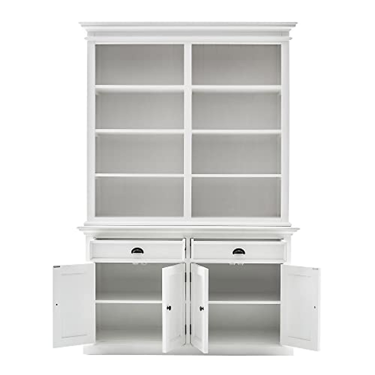 NovaSolo Halifax Mahogany Solid Wood Buffet Hutch Unit with 8 Shelves in White