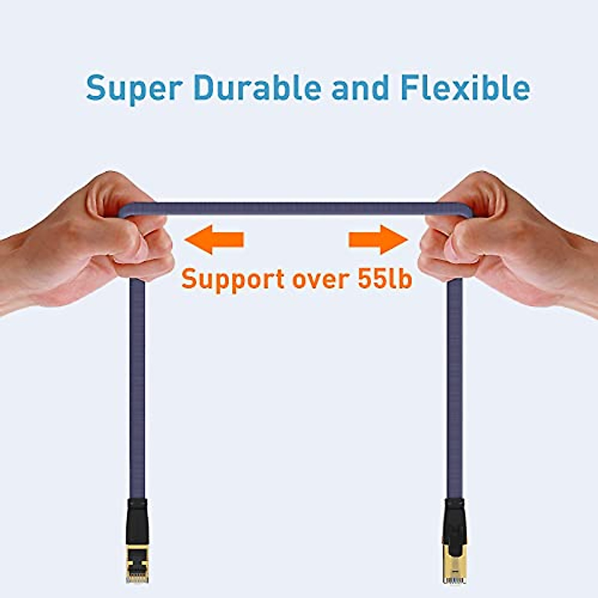 Smolink Ethernet Cable 50Ft, Cat 8 Nylon Braided High Speed Flat Internet Network LAN Patch Cord, 40Gbps 2000Mhz S/FTP RJ45 Cable for Gaming, Xbox, Modem, Router, PC, PS4/PS5, Indoor&Outdoor