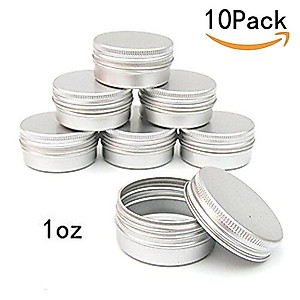 CTKcom 1-Ounce Metal Tins Screw Top Flat Aluminum Silver Slide Round Tin Containers For Lip Balm,Crafts,Cosmetic,Candles,Travel Storage Kit (Pack of 10)