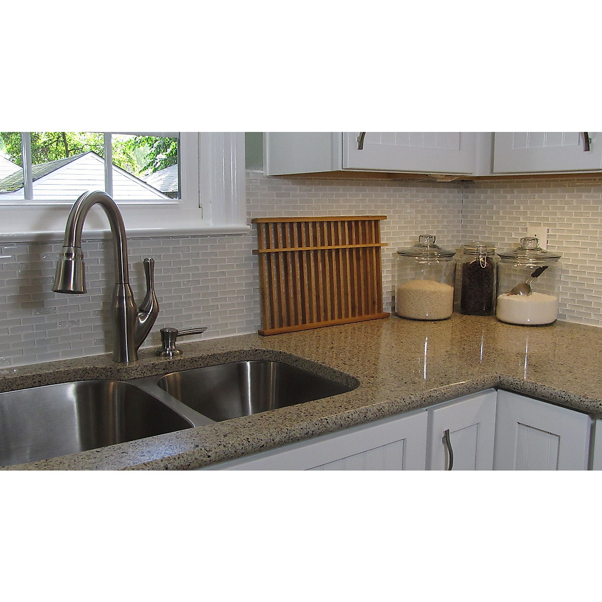 KitchenEdge Over The Sink Dish Drying Rack, Plate Pot Drainer for Kitchen Countertop, 100% Natural Bamboo