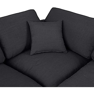 Meridian Furniture 187Black-Sec4A Comfy Collection Modern | Contemporary Upholstered Modular Sectional, Black Linen Textured Fabric Upholstery, Down Feather Cusions, 119" W x 79" D x 34.5" H, Black