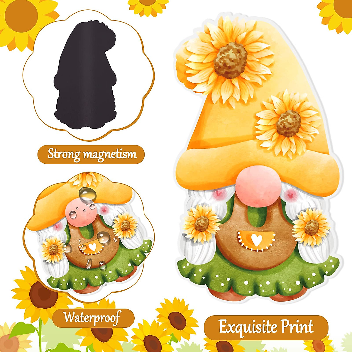 12Pcs Sunflower Gnome Refrigerator Magnets Spring Sunflower Party Decorations Spring Sunflower Refrigerator Magnets Sunflower Spring Gnome Fridge Garage Door Magnets for Fridge Car Mailbox Decor