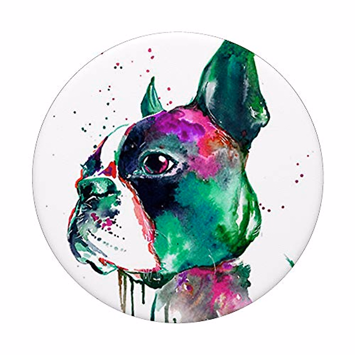 Cute Boston Terrier Dog Watercolor Paint Design on White PopSockets Swappable PopGrip