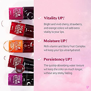 ETUDE Dear Darling Water Tint Cherry Ade (21AD) | Vivid Color Lip Stain with Moisturizing Weightless & Non-sticky Finish Lip Stain | Smudge-proof & Lightweight Lip Tint | K-beauty