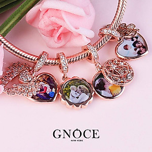 GNOCE Customised Sunflower Charms Pendant Christmas Charms Gifts Sterling Silver Personalized Photo Charm With Colorful Cubic Zirconia fit All Bracelets Necklaces