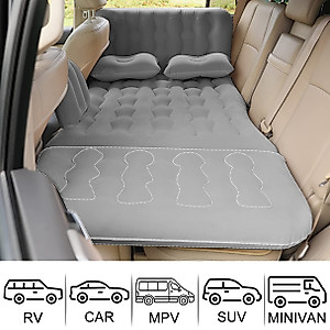 Dufominc Inflatable Car Air Mattress Travel Bed - 6 in 1 Thickened Car Camping Mattress Sleeping Pad with Electric Air Pump & 2 Pillows for Home SUV Sedan Pickup Backseat Couch Tent - Grey