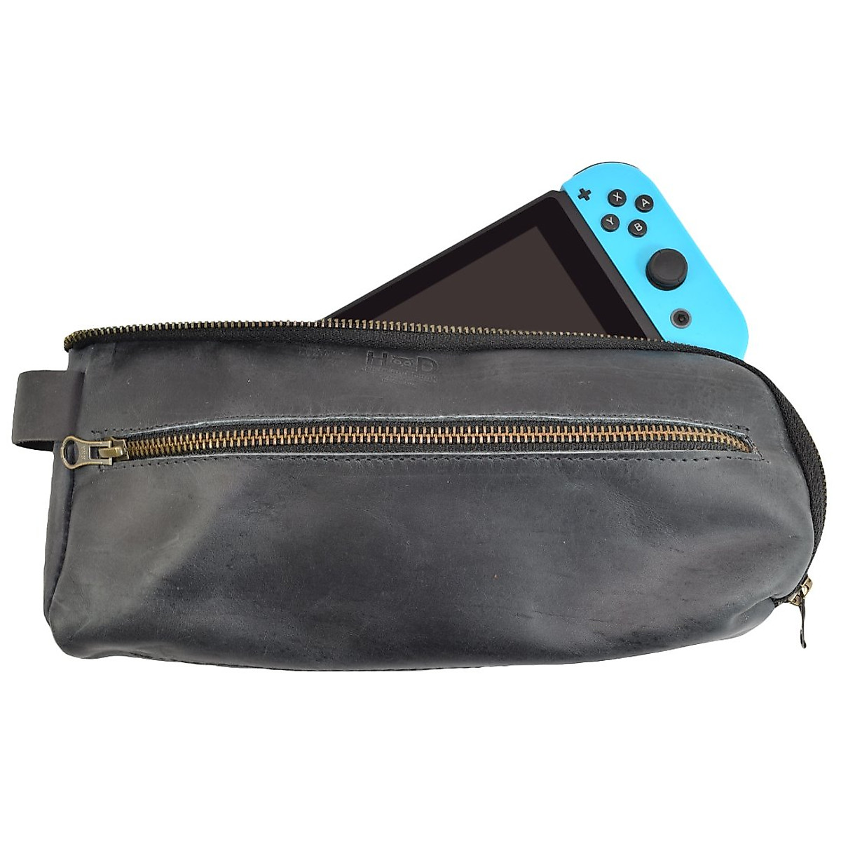 Hide & Drink, Carrying Case Compatible with Switch, Urban Travel Pouch, Soft Storage Bag, Scratch & Bump Protection, Minimalist Essentials, Full Grain Leather, Handmade, Charcoal Black