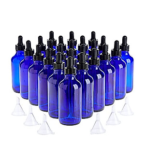 Juvale 30pcs Set, 24 Count 4oz 120ml Blue Glass Dropper Bottles and 6 Funnels for Essential Oils and Perfumes