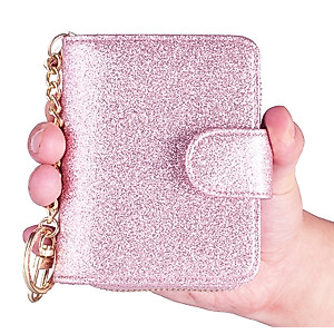 Beurlike Women's RFID Credit Card Holder Organizer Case Leather Security Wallet (Upgrade a (10 Accordion/Key Ring) - Glitter RoseGold)