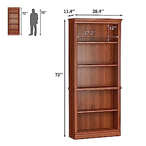Furniwell Bookcase Bookshelves, 5 Tier Wooden Tall Floor Standing Books Shelves Display Dector Furniture for Bedroom, Living Room, Home Office (Cherry)