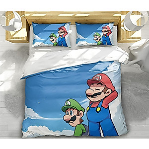 NICHIYOBI Redcap Beard Plumber Bros Game Movie Duvet Cover Set 3D Bedding Comforter Cover 3 Pcs (1 Duvet Cover+2 Pillowcases) Bedding Set (10,Queen-90x90in+20x30in*2)