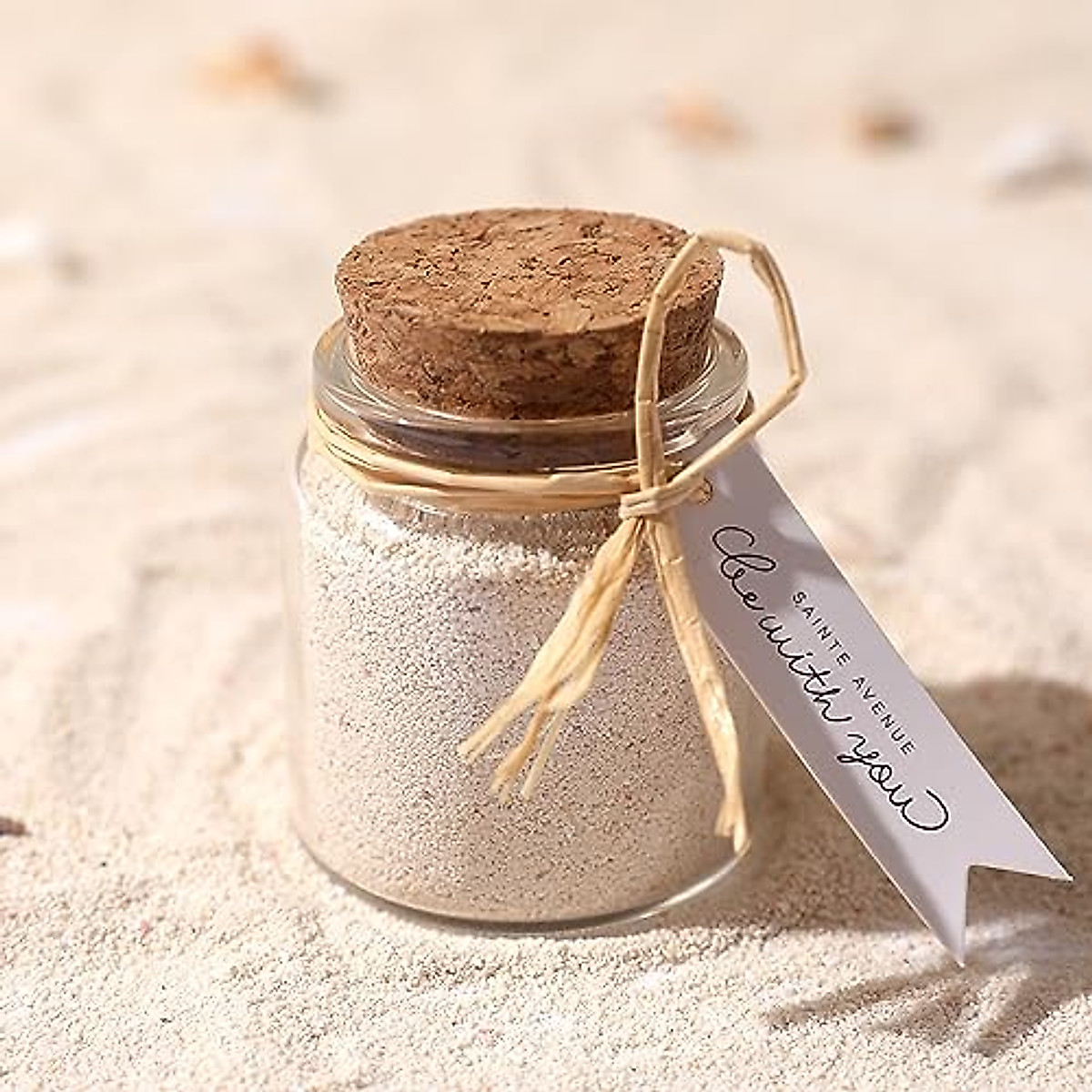 Magic Season Decorative Round Glass Bottles with Cork Stoppers (2 Pcs / 1.7 fl oz.)