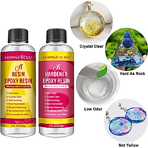 Epoxy Resin-16OZ Resin Kit, Epoxy Resin Crystal Clear-Not Yellowing and No Bubble Self Leveling Easy Mix 1:1 Casting & Coating for DIY Jewelry Making of The Art Resin & Epoxy Resin (16oz)