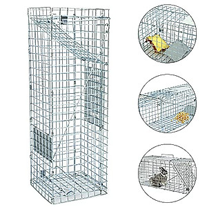 Large Animal Trap Cat Trap for Stray Cats Humane,Small Dogs,Fox,Rabbit,Groundhog,Squirrel,Raccoon,Chicken,Opossum, 32inch Live Traps for Animals Outdoor Indoor Collapsible Steel Release Cat Trap Cage