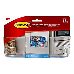 Command Under Sink Cabinet Caddy, Holds up to 7.5 lbs, 1-Caddy, 4-Strips, Organize Damage-Free & Large Caddy, Clear, with 4 Clear Indoor Strips, Organize Damage-Free