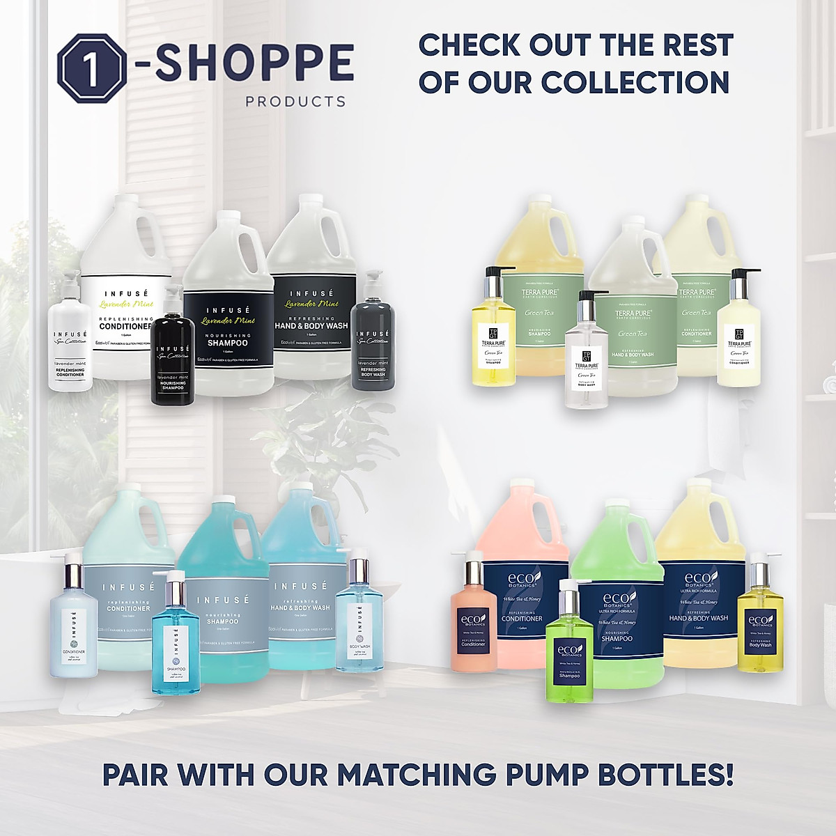 1-Shoppe All-in-Kit | H2O Tropical Infuse Hotel Shampoo | 1 Gallon | for Hospitality & Vacation Rentals to Refill Dispensers | (Single Gallon)