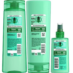 Garnier Fructis Pure Clean Purifying Shampoo, Hydrating Conditioner, and Detangler + Air Dry Spray Set (3 Items), 1 Kit (Packaging May Vary)