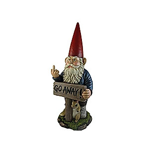 DWK Flipping Off Angry Outdoor Front Porch Garden Gnome Large Statue | Yard Ornaments Outdoors | Gnomes Garden and Yard Stuff | Fairy Garden Accessories Outdoor - 18"