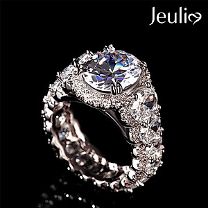 Jeulia 8.2 Carat Halo Rings for Women Sterling Silver Oval Cut Cubic Zirconia Wedding Rings CZ Solitaire Engagement Rings Romantic Jewelry Gift (5.5)