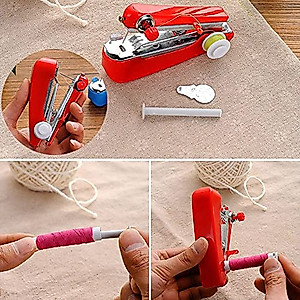 Handheld Sewing Machine, Hand Held Sewing Device Tool Mini Single Stitch Portable Cordless Sewing Machine, Essentials for Home Travel Use Repairing and Handicrafts (White)