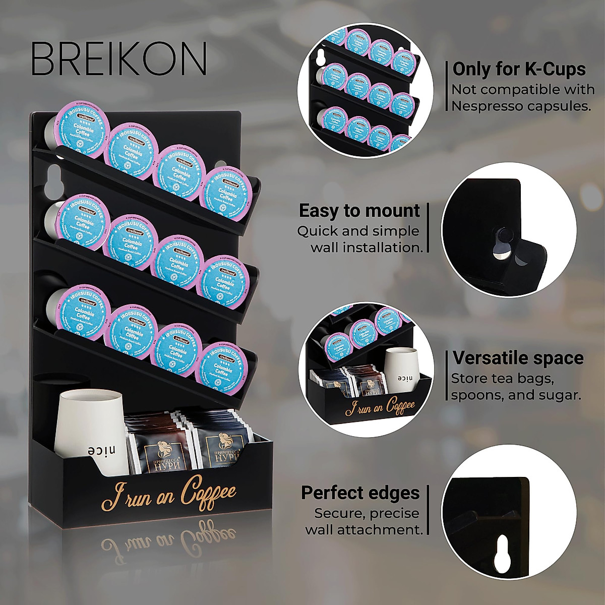 Magic Rolling Pods, K Cup Holders,K Cup Holder,K Cups Holder,K Cup Organizer,Wall Mount Coffee Pod Holder,Coffee Pod Storage with Self-Organizing, Elegant, and Versatile Design for Coffee Accessories