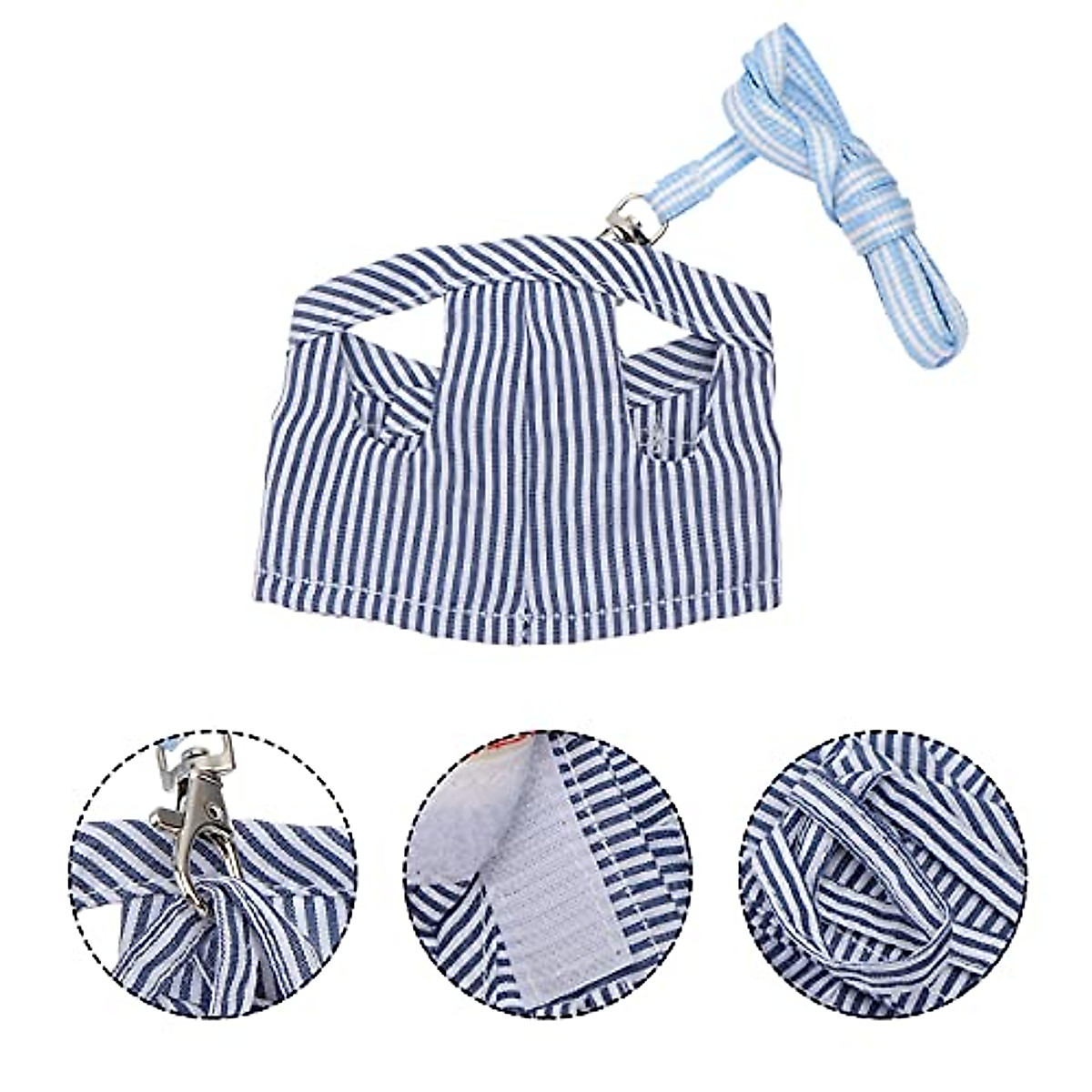 Small Animal Harness and Leash Guinea Pig Rabbit No Pull Comfort Padded Cotton Stripe Vest Suit for Chinchilla Puppy Kitten and Other Small Pets - Size S (Blue)