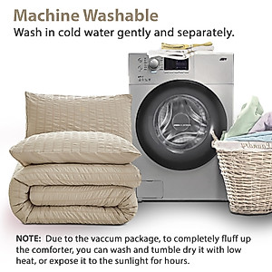 AveLom Beige Seersucker Twin Comforter Set (68x90 inches), 2 Pieces-100% Soft Washed Microfiber Lightweight Comforter with 2 Pillowcases, All Season Down Alternative Comforter Set for Bedding