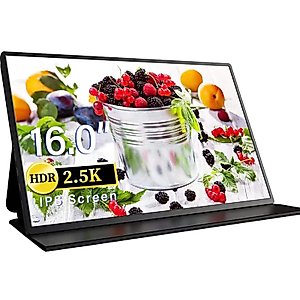 TUYUNIA 16'' Portable Monitor 120HZ 2560X1660 P3 Cinema Grade Color IPS Game Console displays Slim Type-C and HDMI Dual Speakers for Laptop Phone PS4/5 and Switch