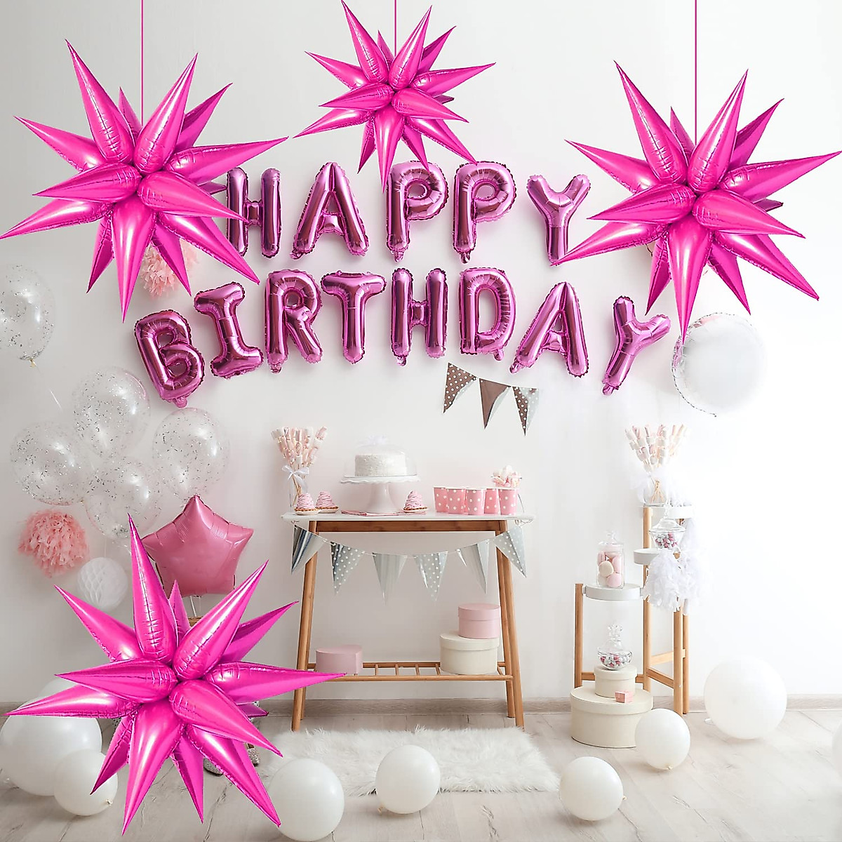 FUNTOOB Hot Pink Balloons Star Balloons Metallic Star Foil Balloons Hot Pink Star Cone Balloons Starburst Balloon Spike Balloons for Birthday Graduation Business Event Christmas Decorations (50Pcs)