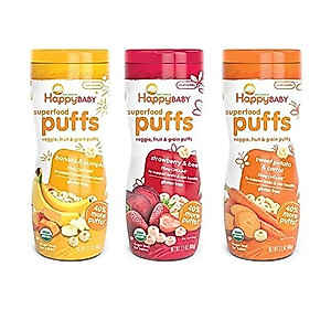 Happy Baby Organic Puffs 2.1 Oz Mixed 3 Pack (1 Strawberry, 1 Bananna, 1 Sweet Potato)
