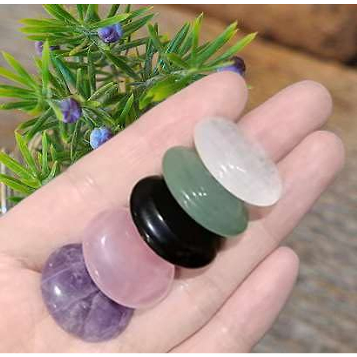 LAIDANLA Rose Quartz Crushed Stone Crystal Chips Bulk 100g and 5Pcs Healing Crystals Palm Stone Set Reiki Crystals Vase Filler Aquarium Gravel for Meditation Stress Relief