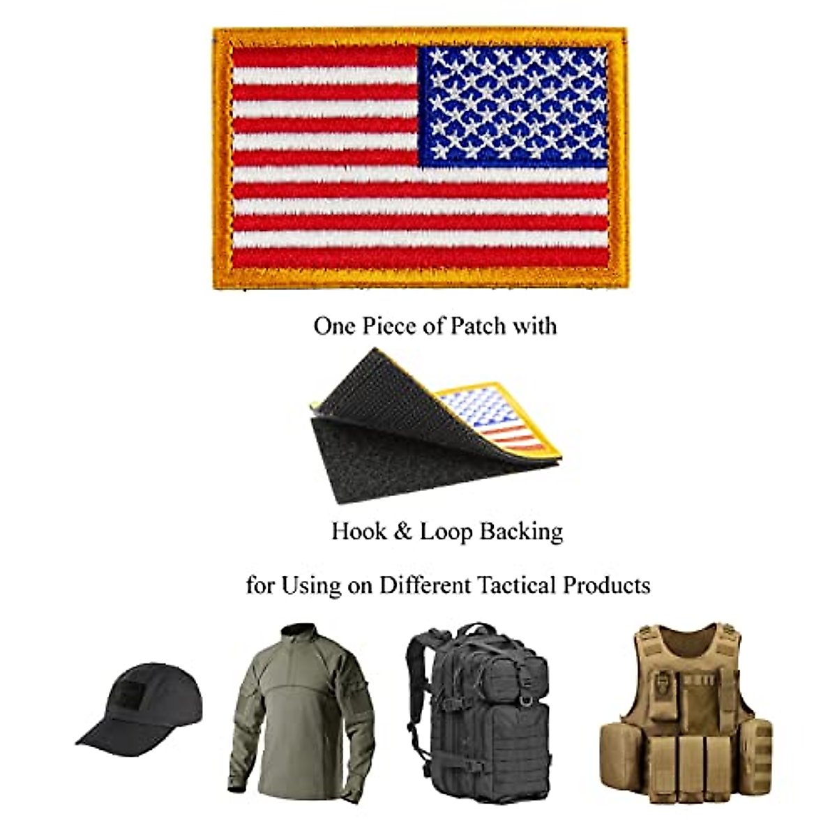 Tactical Patches of USA US American Flag Reverse, with Hook and Loop for Backpacks Caps Hats Jackets Pants, Military Army Uniform Emblems, Size 3x2 Inches