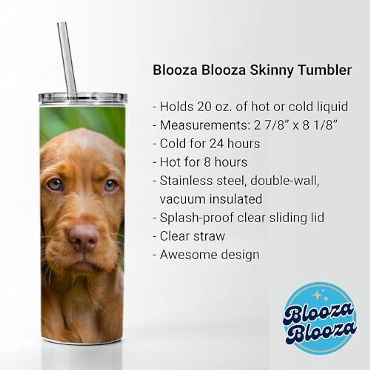 Wirehaired Vizsla Dog Puppy Photo Skinny Tumbler 20oz with Straw Insulated Water Bottle Gift