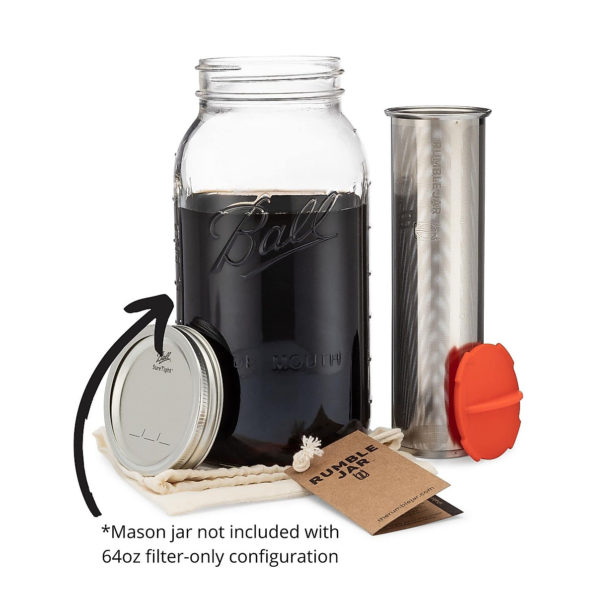 Rumble Jar - Next-Gen Cold Brew Coffee Maker for Mason Jars - 200 Micron Filter Is Ideal for Coarse Grounds & Stronger Coffee - Standalone Filter (Mason Jar not included)