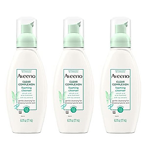Aveeno Clear Complexion Foaming Oil-Free Facial Cleanser with Salicylic Acid Acne Medication for Breakout-Prone Skin & Soy Extracts, Hypoallergenic & Non-Comedogenic, 6 Fl Oz, Pack of 3