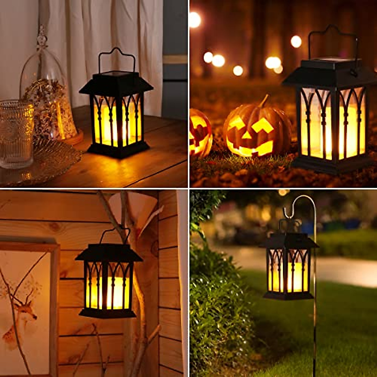 Gisanty Solar Hanging Lanterns Outdoor,2 Pack Black Flickering Candles Hanging Solar Lanterns IP44 Waterproof Lighting Decorative for Porch Table Patio