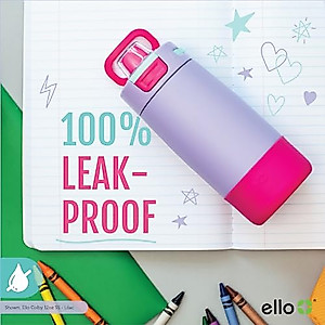 Ello Kids Colby 12oz Stainless Steel Insulated Water Bottle with Straw and Built-In Silicone Coaster Carrying Handle and Leak-Proof Locking Lid for School Backpack, Lunchbox, and Outdoor Sports, Coral