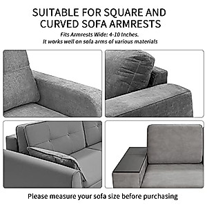 Wooden Couch Tray with Handle, Foldable Couch Arm Table, Sofa Arm Tray for Wide Couches Arm Within 10 Inches, Waterproof & Non-Slip Couch Arm Tray for Snacks Remote Control or Phone (Dark Brown)