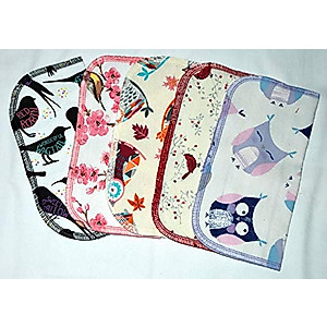 1 Ply Owls & Birds Fun Flannel Washable Kids Lunchbox Napkins 8x8 inches 5 Pack - Little Wipes (R) Flannel