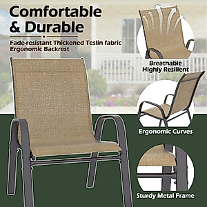 Betterhood Patio Chairs Set of 4, Stackable Outdoor Dining Chairs Set with Breathable Seat Fabric, All-Weather Powder-Coated Metal Frame for Deck, Pool Side and Backyard, 350LBS Capacity (Khaki)