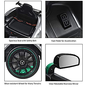 Costzon Ride On Car, 12V Licensed Mercedes Benz AMG Electric Vehicle w/Remote Control, Opening Doors, Head/Rear Lights, Swing Function, MP3 USB TF Input, Horn, High/Low Speed for Kids (Silver)