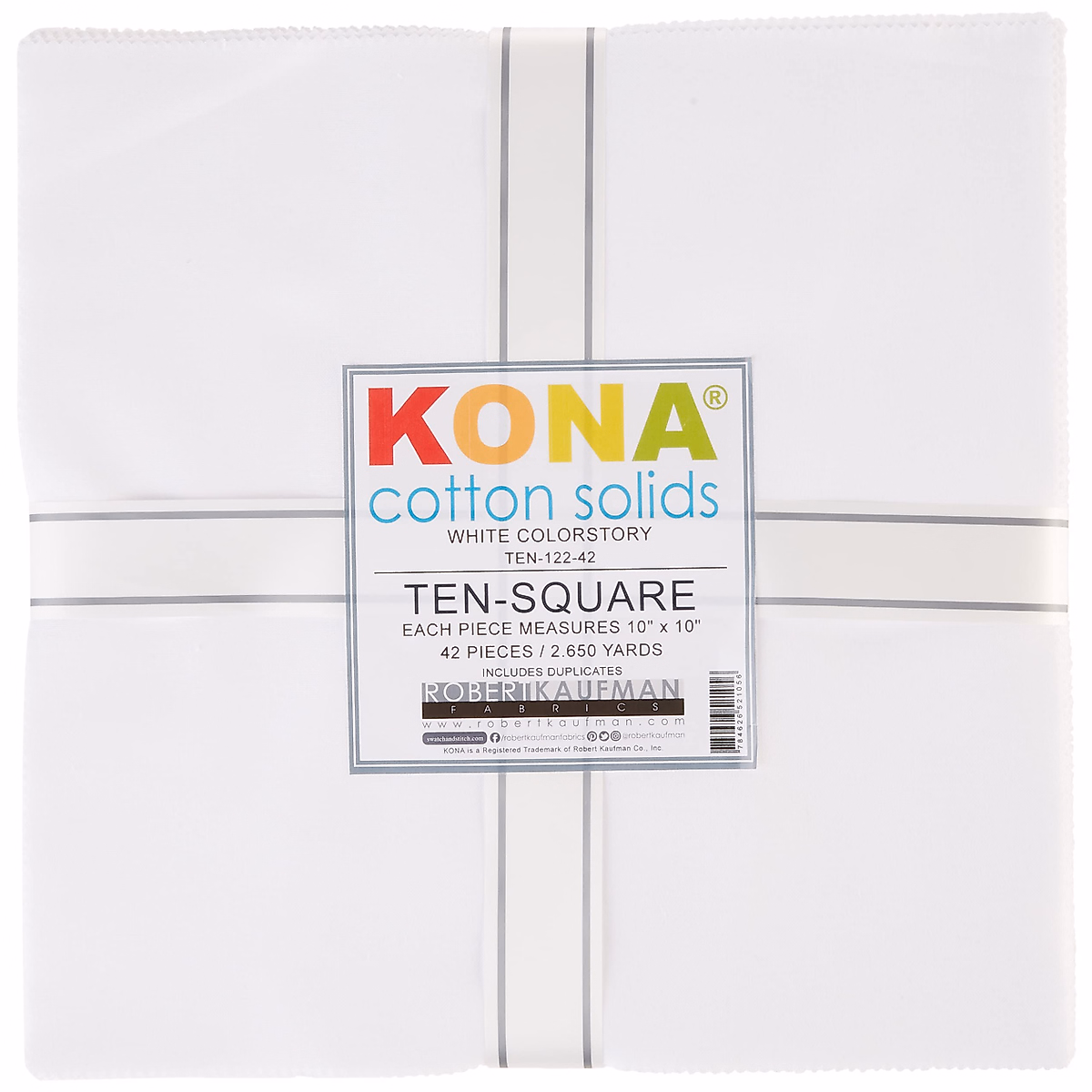 10in Squares Kona Solids White Colorway 42Pcs